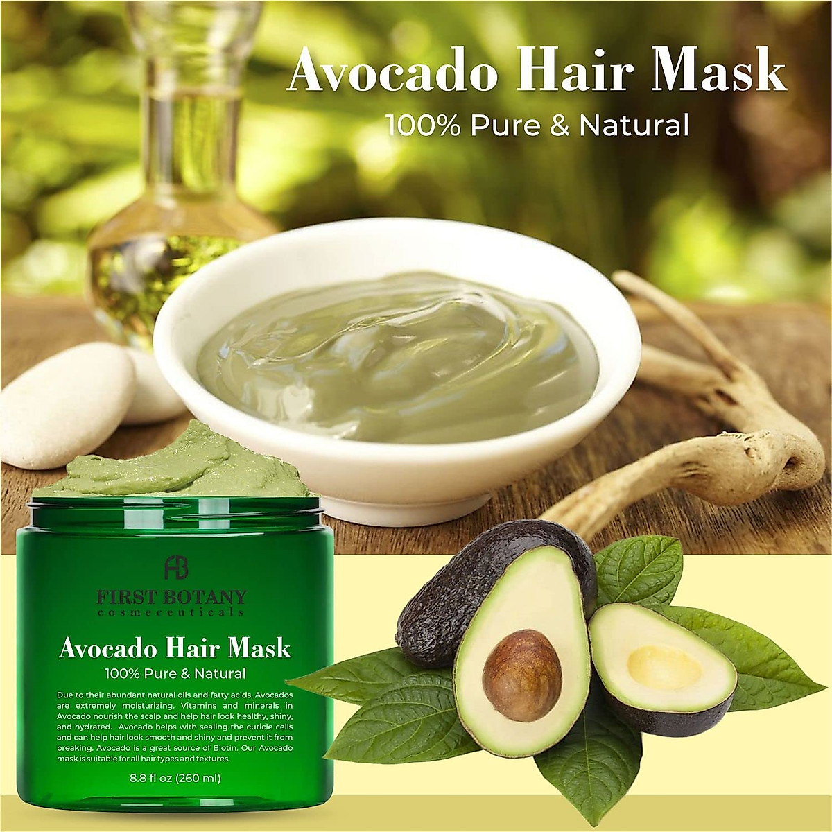 First Botany, Avocado Shea Nourishing Hair Mask - Restorative Deep Conditioning Hair Mask for Dry Damaged Hair and growth, Hair moisturizer & Conditioner, Sulfate Free hair treatment & hair care