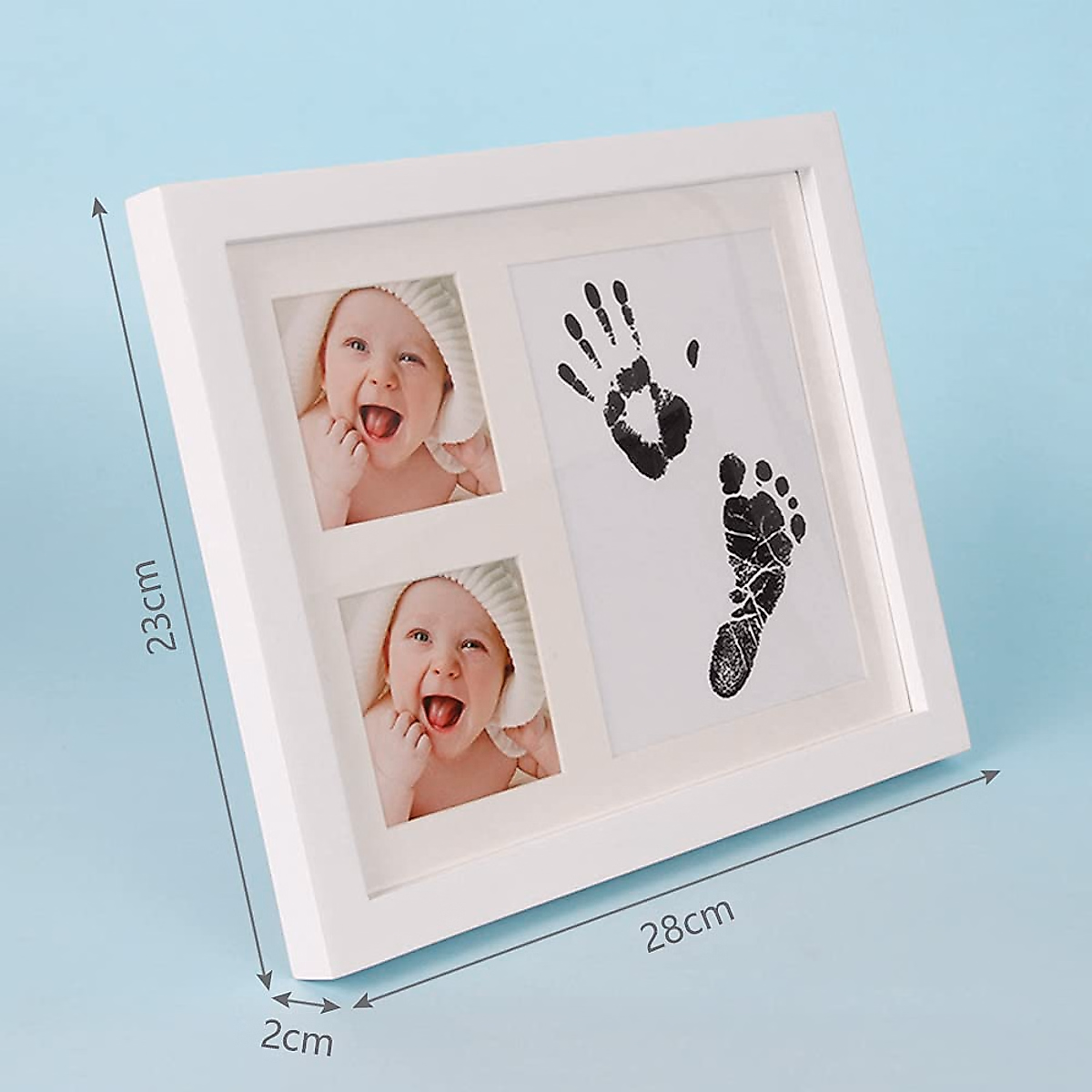 Putybudy Baby Handprint Footprint Keepsake Kit, Baby Keepsake Frames Picture Frame Kit with Ink Pad Baby Shower Gifts Baby Milestone Picture Frames Decor for Infant Boys Girls- White Frame