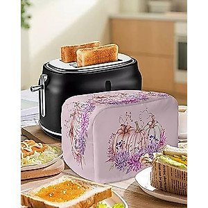 Toaster Dust Cover 2 Slice, Thanksgiving Pumpkin with Flowers Pink Texture Bread Maker Cover Toasters Covers for Fingerprint Protector Washable Kitchen Small Appliance Cover 12x7.5x8in