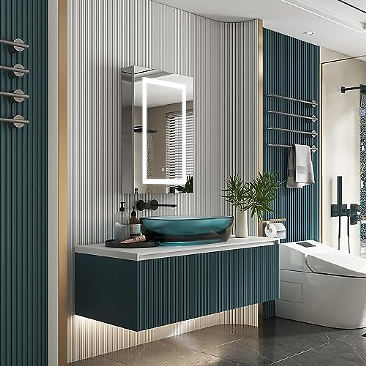 WELLFOR LED Lighted Medicine Cabinet with Defog Mirror, Mirrored Cabinet with Adjustable Shelves, Outlets & USB Ports, Recessed or Surface Bathroom Storage Cabinet, Single Left Opening Door, 20" X 30"