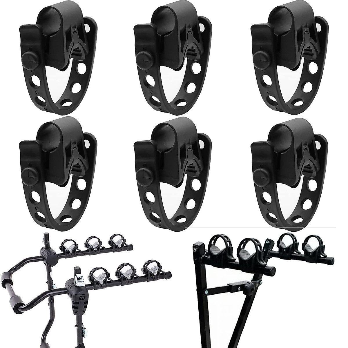 ASENDIWAY 6Pcs/Set Bike Rack Straps Replacement Bicycle Hitch Strap Cradle Bike Carrier Mount Rubber Strap Black Spare Hooks Car Racks Accessories Truck Hitch Fit 1" Diameter Tubes