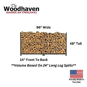Woodhaven 8 Foot 1/2 Cord Firewood Log Rack With No Cover - Made In USA - Outdoor Use Lifetime Structural Warranty - Black Texture Powder Coat Finish - Made With Heavy Duty Steel (No Cover)