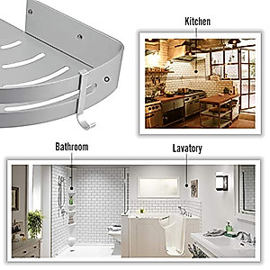 SEVENS No Drilling 2 Tiers Bathroom Corner Shelf Organizer for Shower Kitchen Storage Durable Space Aluminum Shower Caddy with Removable Hooks