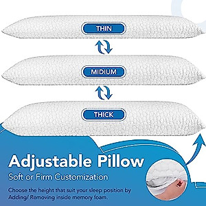 SUPA MODERN Cooling Bed Pillows for Sleeping 1 Pack Shredded Memory Foam Pillows Adjustable Cool Pillow for Side Back Stomach Sleepers Luxury Gel Pillows Body Pillow with Washable Removable Cover