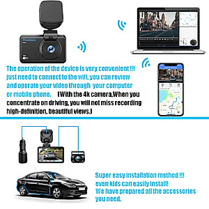 UPGROW 4K Dual Dash Cam Front and Rear Dashcam with SD Card Included, WiFi and GPS, Dash Camera for Cars with 3 Inches IPS Screen,Recorder with Super Night Vision, 24-Hour Parking Monitor