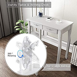 Alohappy Girls Makeup Vanity Set, Dressing Table Desk with Lighted Mirror and Stool, Makeup Table with 4 Drawers for Bedroom, Bathroom (Vanity with Lighted Mirror)