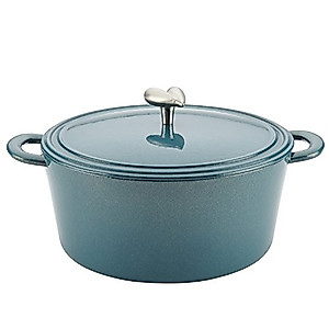 Ayesha Curry Cast Iron Enamel Casserole Dish/ Casserole Pan / Dutch Oven with Lid - 6 Quart, Twilight Teal