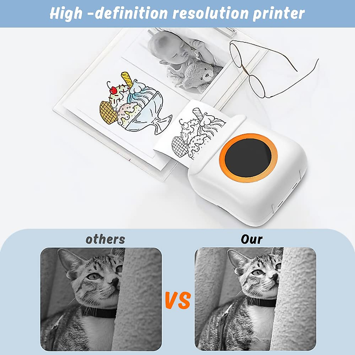 Portable Sticker Printer - Mini Instantly Print Customized Sticker, Bluetooth Wireless Sticker Printer for Office Home Organization, Pocket Thermal Printer Compatible with iPhone/Android (White)