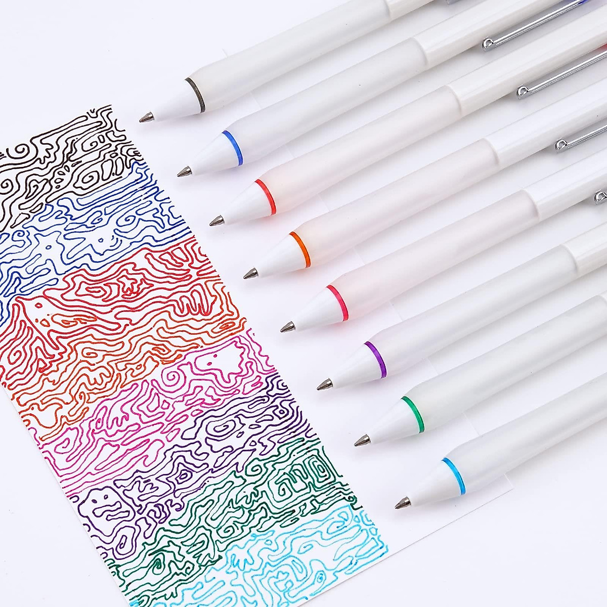WRITECH Gel Ink Retractable Pens: Assorted Colors Ink 0.7mm Medium Point Pen Set, Smooth Writing Multi Colored No Bleed Pens Bulk for Journaling 8ct