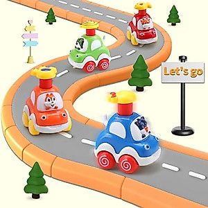 Amy&Benton Baby Toy Cars Toddler Toy Cars for 1 2 Year Old Cartoon Wind up Cars Press and Go Cars Push Go Cars for Toddlers 1-3 1st Birthday Gifts First Birthday Gift Toys Age 1 2 Year Old Baby Boys