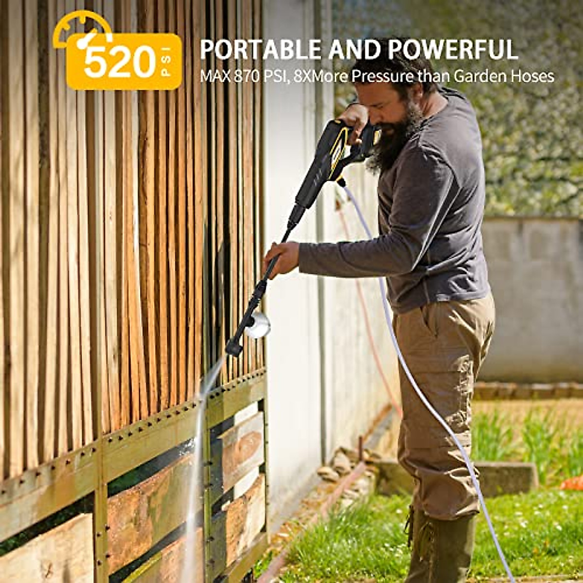 40V Cordless Pressure Washer, 2pcs Batteries Portable Power Washer 520 PSI, 6-in-1 Nozzle, for Cars,Bicycle,Garden,Outdoors Cleaning