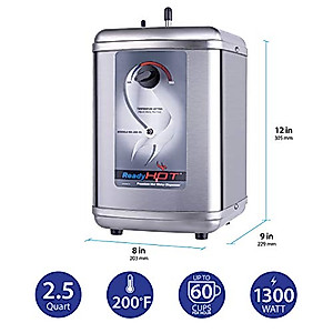 Ready Hot 41-RH-200-F560-BN Instant Hot Water Dispenser System, 2.5 Quarts, Manual Dial Dual Lever Hot and Cold Water Faucet Brushed Nickel