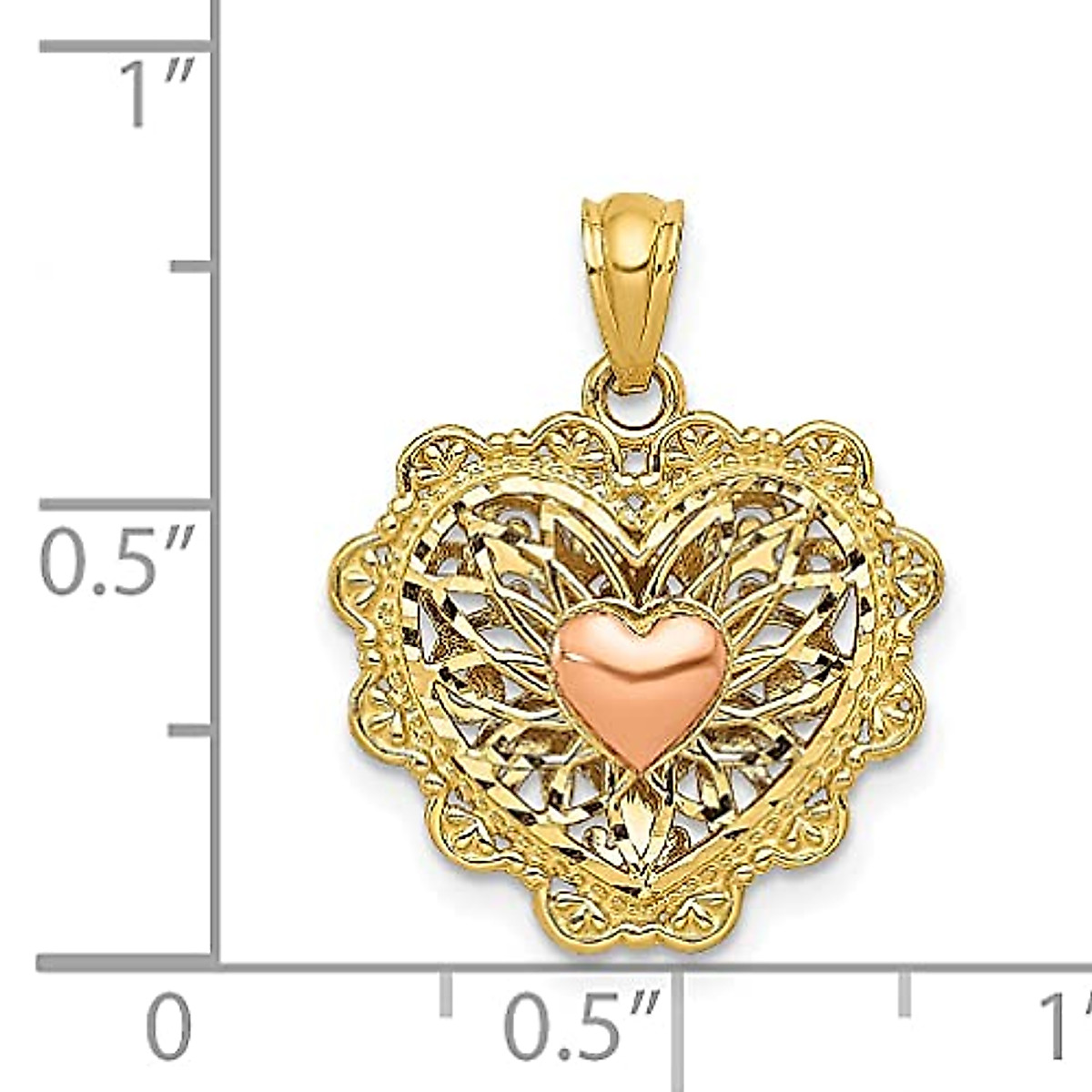 IceCarats 14K Two Tone Gold White Reversible Antique Filigree Heart Necklace Love Pendant Charm Only