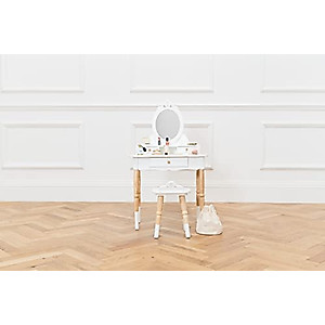 Le Toy Van - Wooden Vanity Table with Vanity Mirror and Vanity Chair - Bedroom Furniture - Victorian Style Oval Dressing Table Mirror - Desk with Drawers and Vanity Stool - Kids Aged 3 Years +