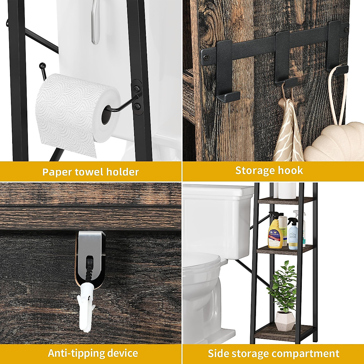 YITAHOME Over The Toilet Storage Cabinet, Bathroom Shelves Over Toilet Above Toilet Storage with Side Storage Rack, Tissue Reel and Hooks Over The Toilet Organizer for Bathroom, Laundry, Oak