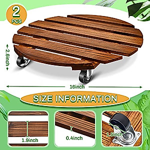 Taiyin 2 Pack 16 Inch Wooden Plant Stand with Lockable Wheels 220 Lbs Heavy Duty Rolling Plant Stand Plant Roller with Casters Strong Plant Roller Dolly Base for Outdoor Indoor