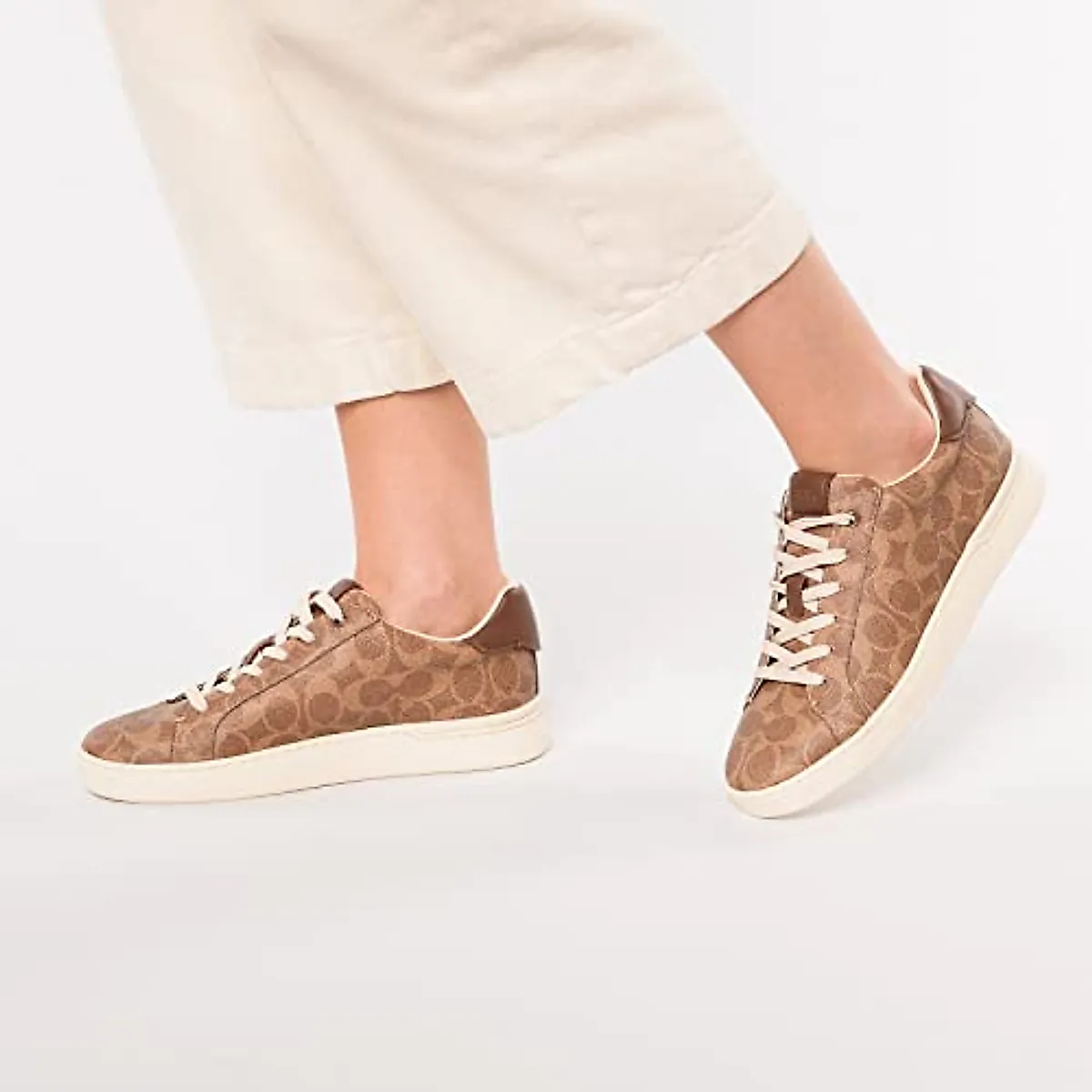COACH Lowline Low Top for Women - Cushioned Insole, Supportive and Stable Lightweight Casual Sneakers Tan PVC 8.5 B - Medium