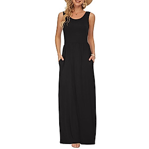 AUSELILY Women's Summer Sleeveless Loose Maxi Dress Casual Long Dresses with Pockets 2025 New Black L