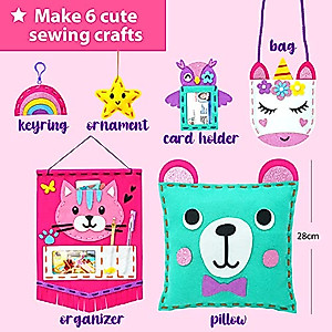 KRAFUN My First Sewing Kit for Beginner Kids Arts & Crafts, 6 Easy DIY Projects of Stuffed Animal Dolls and Plush Pillow Craft, Instructions & Felt, Gift for Girls, Boys, Learn to Sew, Embroidery