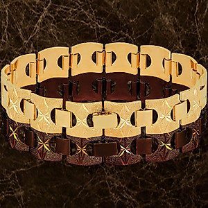 LIFETIME JEWELRY 15mm Diamond Cut Star and Arrows Link Bracelet for Men and Women 24k Gold Plated (Gold, 9 inches)