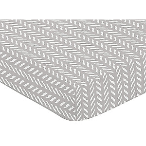 Sweet Jojo Designs Grey and White Boho Herringbone Arrow Unisex Boy or Girl Baby or Toddler Nursery Fitted Crib Sheet for Gray Woodland Forest Friends Collection