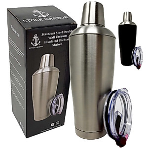 Stock Harbor Stainless Steel 30 Ounce (887 Milliliter) Double Wall Cocktail Shaker Vacuum Insulated Tumbler and Shaker Top; Matte Polished