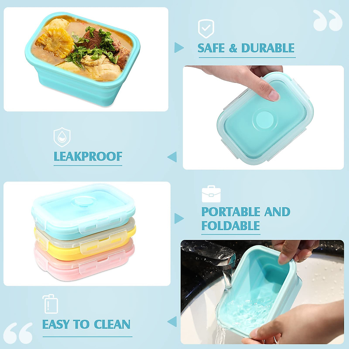 Maxdot Set of 12 Silicone Food Storage Containers Collapsible Bowls with Lids Vacuum Seal Silicone Lunch Box for Fruit Meal Freezer Kitchen Microwave Dishwasher Safe (Mixed Color, 12 oz)