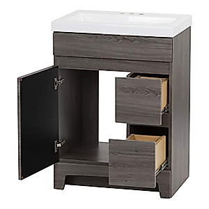 Spring Mill Cabinets Muriel Bathroom Vanity with 1-Door Cabinet, 2 Drawers, and White Single-Sink Top, 24.5" W x 16.75" D x 33.89" H, Dark Oak