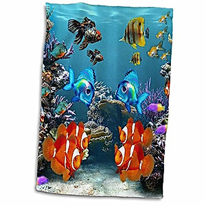 3D Rose Graphic Design of Aquarium Style Hand Towel, 15" x 22"