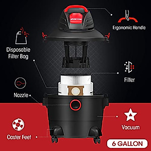 Shop-Vac 6 Gallon 3.0 Peak HP Wet Dry Vacuum+Shop·AIR Car Vacuum Cleaner, 12V/106W, Purple