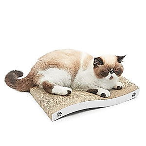 Conlun Cat Scratcher Cat Scratch Pads with Premium Scratch Textures Wave Curved Shape Design No More Torn Cardboard Reversible Anti-Slip Durable Cardboard Cat Scratcher - 2 Pack