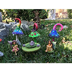 Miniature Fairy Garden Furniture Set: Leaf Bistro Set with Tea Set for Fairies and Garden Gnomes