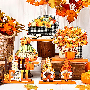 Barydat 6 Pcs Thanksgiving Wooden Table Decorations Fall Harvest Table Centerpieces Autumn Gnomes Pumpkin Truck Turkey Wood Signs Farmhouse Tiered Tray Decor for Home Party Decor(Stylish Style)