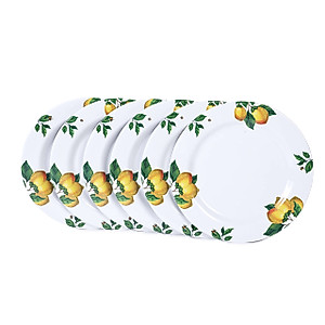 Lemon Dinner Plates, 6pcs Melamine Dishes Set, Indoor and Outdoor use, 10inch, White