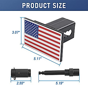 JDMSPEED American Flag Metal Trailer Hitch Cover Heavy Duty 2" Inch Tow Rear Receivers Plug Covers USA American U.S. Flag Metal Emblem Guard for Pickup Trucks Cars SUV (RED)