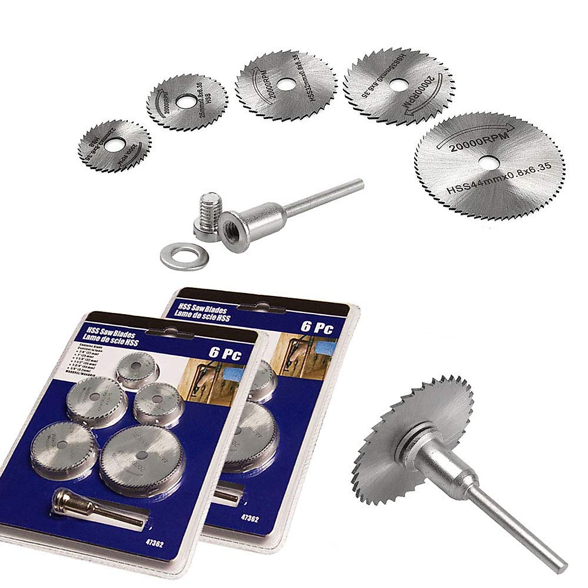 Saiper 12pcs/2Sets HSS Circular Wood Cutting Saw Blade Discs with 2pcs 1/8" Shank Extension Rod for Dremel Rotary Tool Mandrel