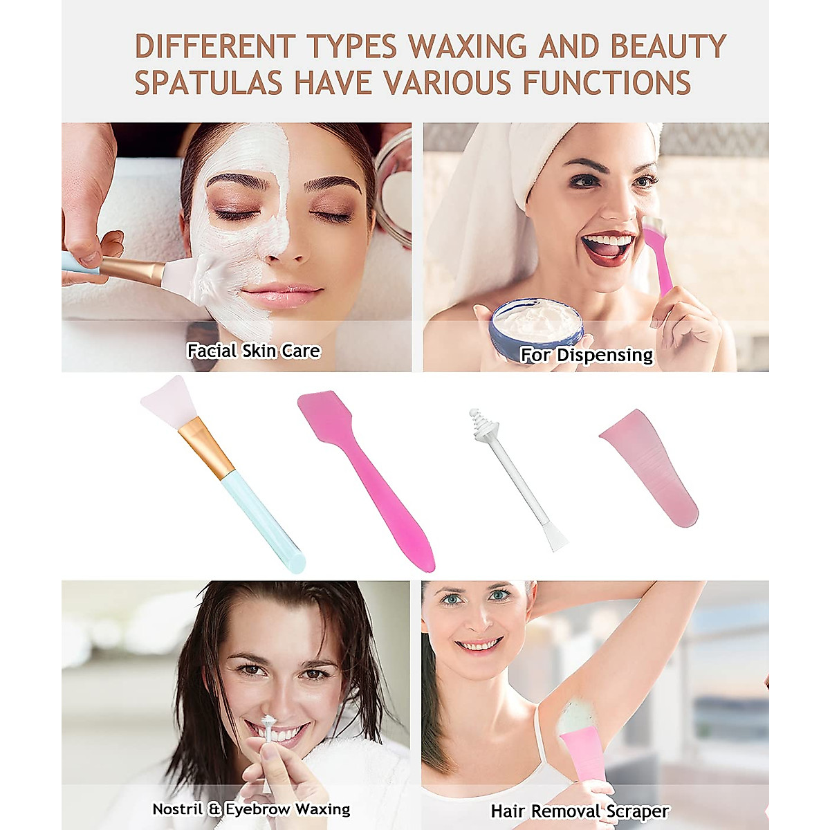 TCJJ 16PCS Silicone Wax Spatulas for Beauty Reusable Wax Sticks Hair Removal Waxing Applicators Large Small Area Scraper for Body Waxing