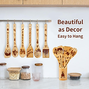 Harry Gifts for Women Kitchen Accessories Wooden Spoons for Cooking Utensils Set 7pcs Magic Wizard Spoon for Wedding&Housewarming-Wooden Spatula for Birthday Gift