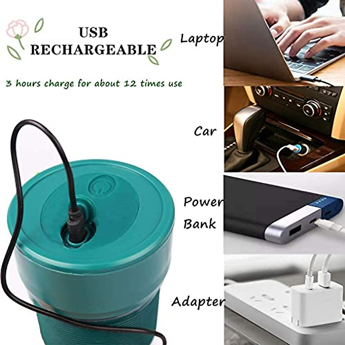 Portable Blender Food-grade Material 10 Oz for Juice Shakes and Smoothie USB Rechargeable Powerful for Home, Sports, Office,Travel Personal Mixer Cup with Cup Brush(Green)