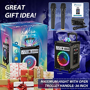 Ankuka Karaoke Machine, Portable Bluetooth Speaker with Disco Lights,Subwoofer PA System with 2 Wireless Microphones for Christmas,Birthday Party
