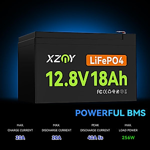 XZNY Compact 12V 18Ah LiFePO4 Lithium Battery, 3000+ Cycles 12 Volt Lithium Battery Built-in 20A BMS, 12V 18Ah Battery for Garmin Fish Finder Battery, Power Wheels, Mobility Scooter, Lighting Supply