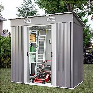 DHHU Outdoor Storage Shed, 6' x 4' Metal Garden Sheds, Metal Tool Sheds, Heavy Duty Storage House with Lockable Doors & Air Vent for Backyard Patio Lawn to Store Bikes, Lawnmowers