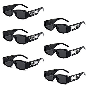 SUNOVELTIES 6 Pack Retro Irregular Rectangle Sunglasses Luxury Palm Eyewear Hawaii Costume Bulk Black Square Glasses Unisex Adult