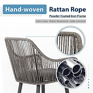 JOIVI Outdoor Patio Dining Chairs Set of 2, Woven Rattan Chairs with Armrest & Cushions Kitchen Wicker Dining Chairs with Iron Frame, Outdoor Seating for Outside, Lawn, Garden, Backyard, Indoor, Gray