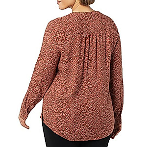 Amazon Essentials Women's Long-Sleeve Woven Blouse, Rust Leopard Print, Large