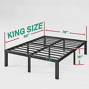 Sementa King-Bed-Frames 16 Inch High Heavy Duty-Platform-Mattress-Foundation - No Box Spring Needed,Storage Underneath,Easy Assembly,Noise Free,Black