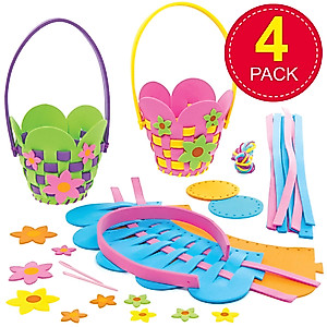 Baker Ross AT380 Flower Basket Weaving Kits - Pack of 4, Introductory Sewing for Beginners and for Kids Arts and Crafts Projects
