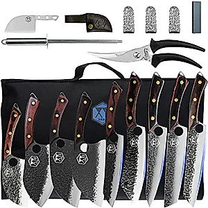 XYJ Professional Chef Knife Set with Bag Japanese Kitchen Knives Serbian Meat Cleaver for Camping Outdoor