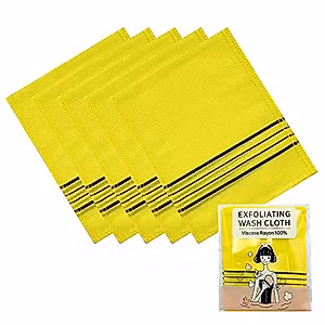 Exfoliating Bath Washcloth Yellow 5pcs, Korean Asian Exfoliating Mitt, Shower Glove, Removing Dry Dead Skin Cells, Cleaning Pores, Reusable, K-Beauty Body Care Item