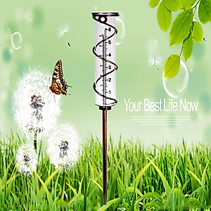 BIUWING Rain Gauge with Detachable Spiral Shap, Garden Rain Water Meter Measuring with Metal Frame, No Assembly Rain Measure Gauge for Yard Lawn Landscape (A)